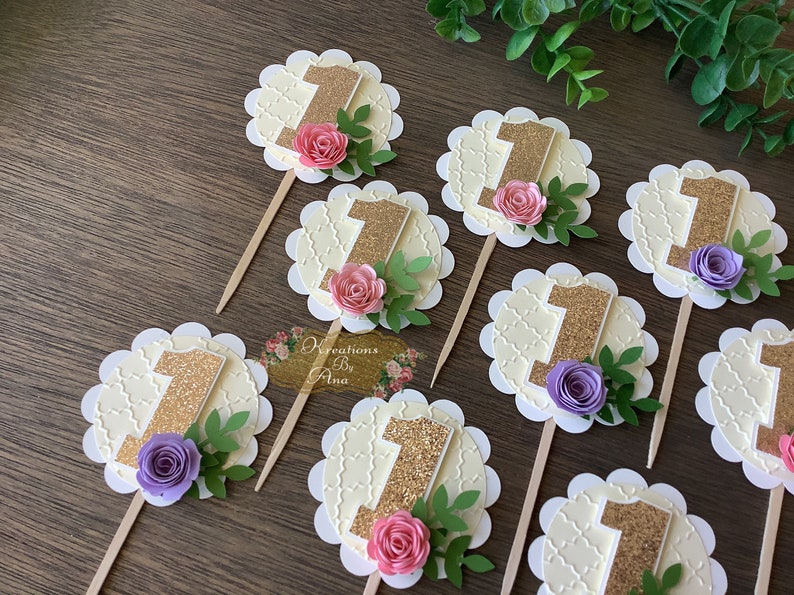 First Birthday Cupcake Toppers 1st Birthday Floral Cupcake | Etsy