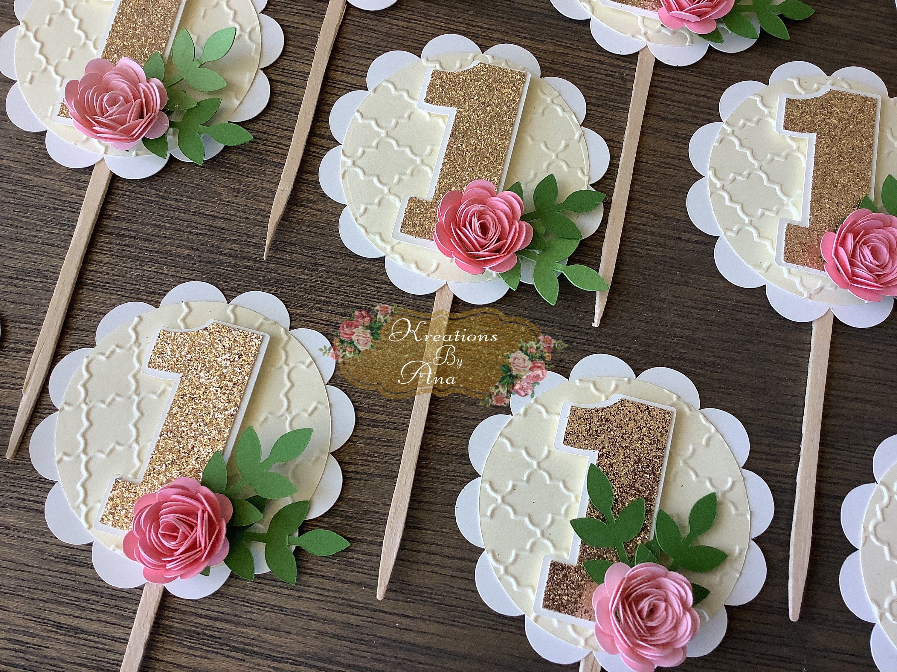 First Birthday Cupcake Toppers 1st Birthday Floral Cupcake - Etsy