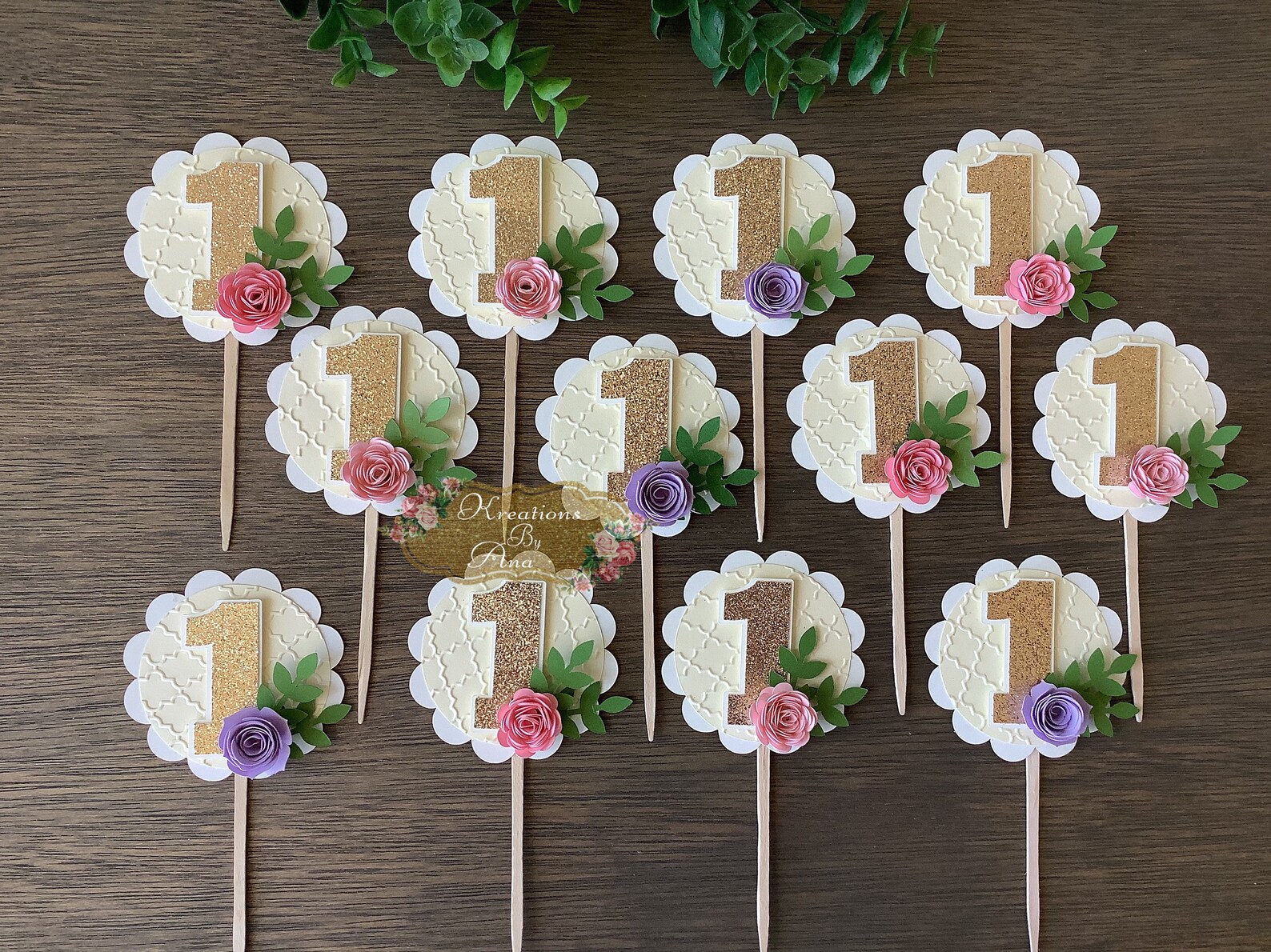 First Birthday Cupcake Toppers 1st Birthday Floral Cupcake | Etsy