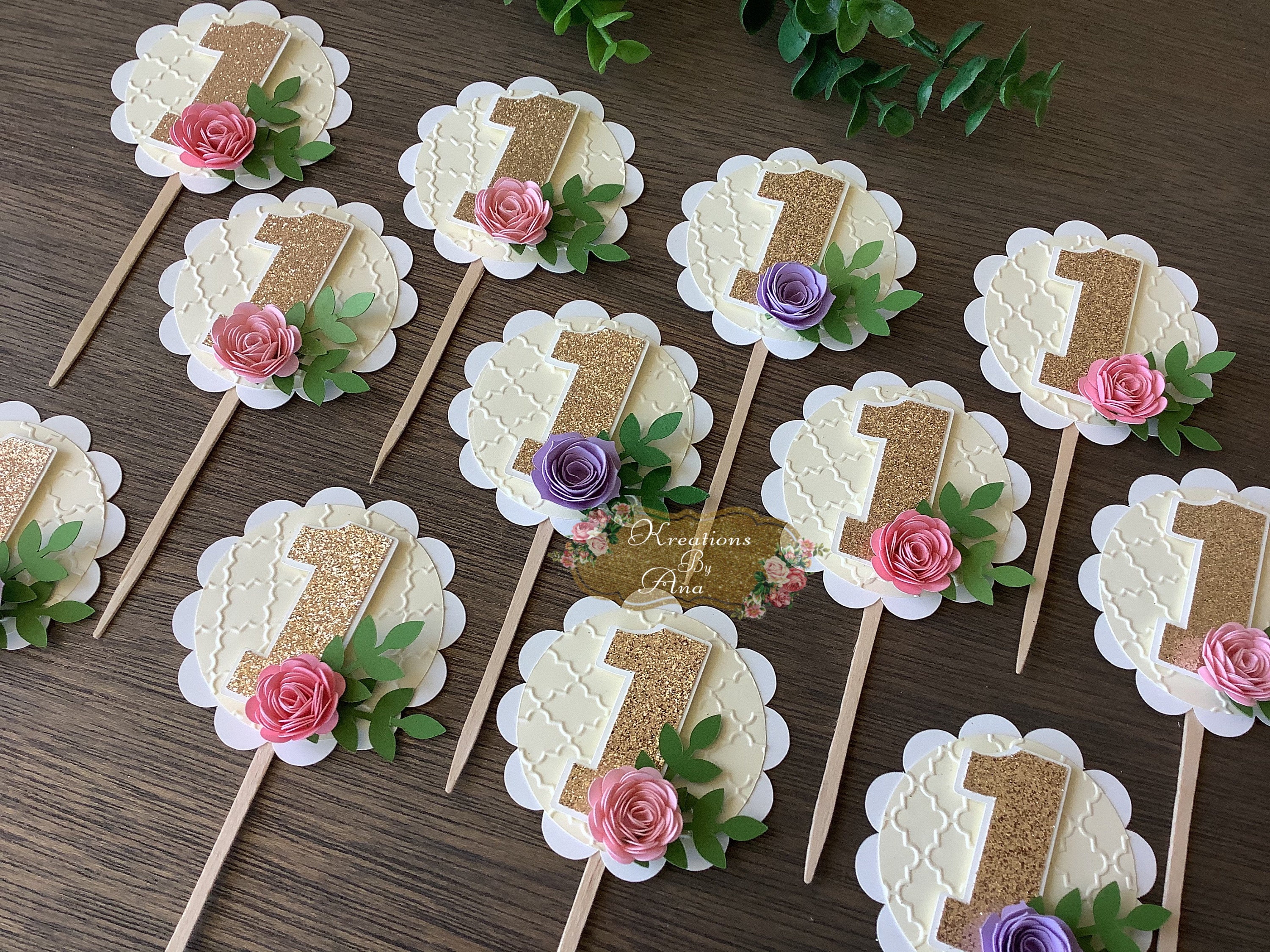 First Birthday Cupcake Toppers 1st Birthday Floral Cupcake | Etsy