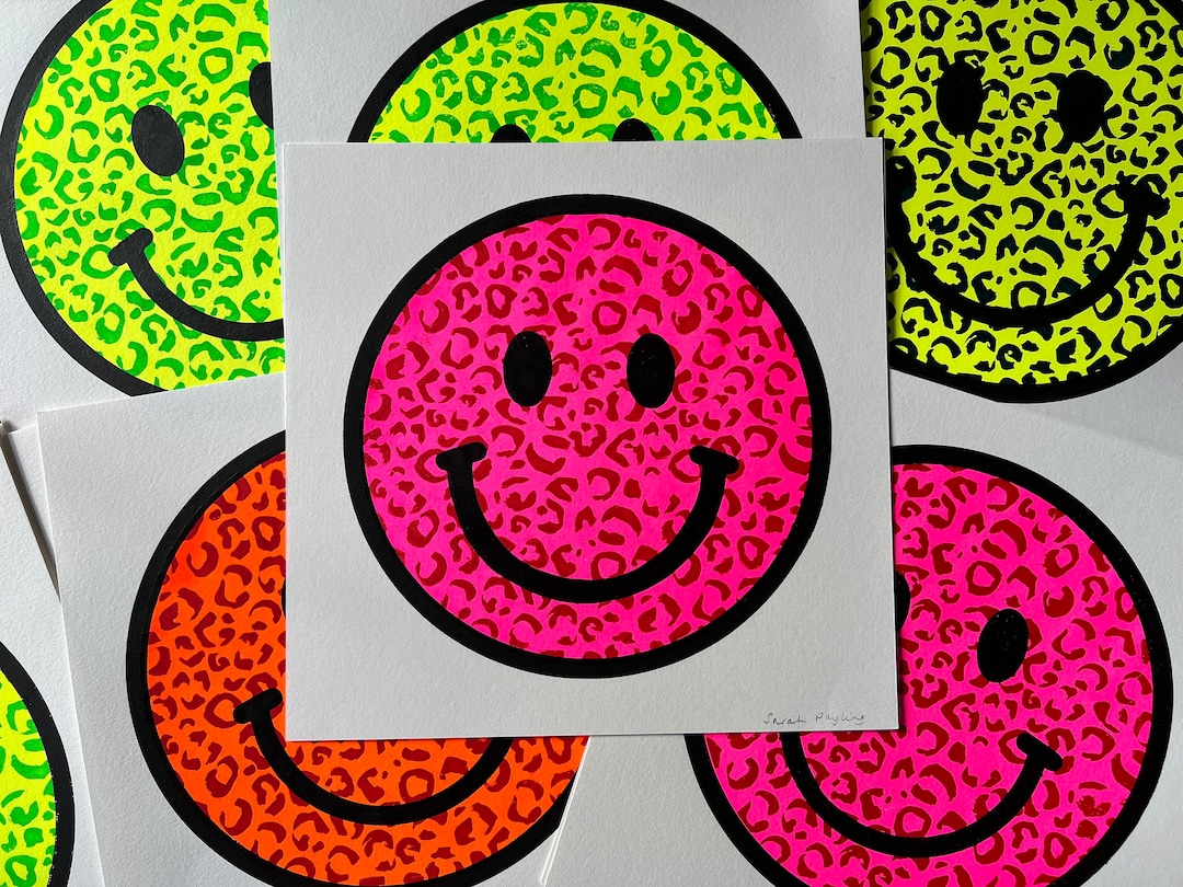 Neon Pink Smiley Screen Print - Etsy
