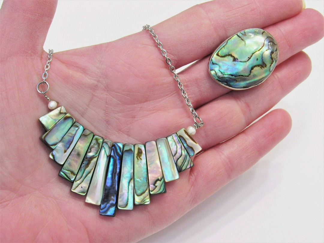 Abalone Shell Jewely Set, Natural Abalone Bib Necklace, Boho Abalone ...