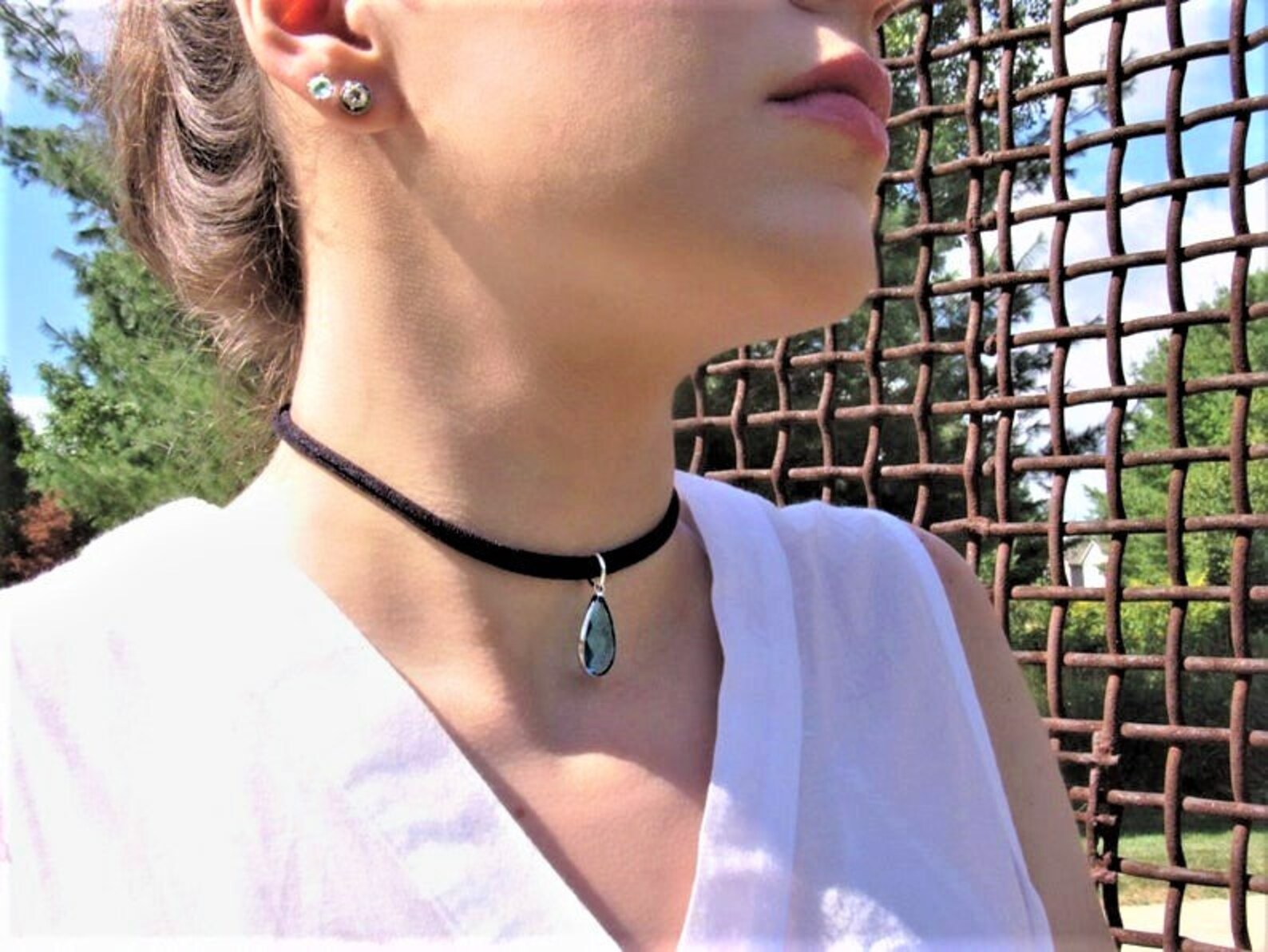 Blue Topaz Choker Necklace, Blue Crystal Choker, Stretchy Choker ...