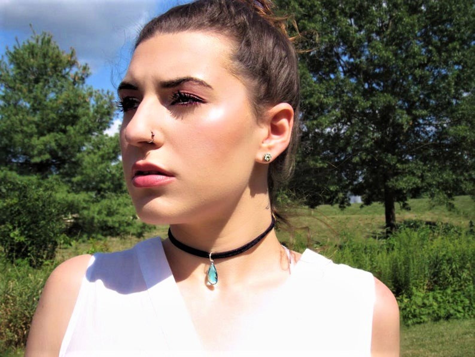 Blue Topaz Choker Necklace Blue Crystal Choker Stretchy - Etsy