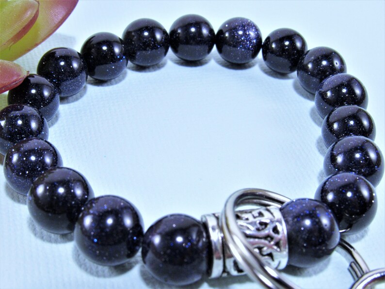 Blue Goldstone (positivity Stone) Mala Keychain Bracelet, Beaded ...