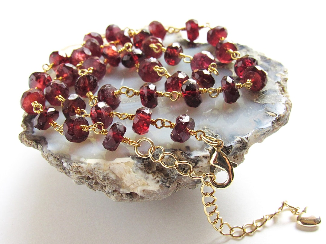 Garnet Beaded Necklace, Garnet Rosary Choker, January Birthstone, 5-6mm ...