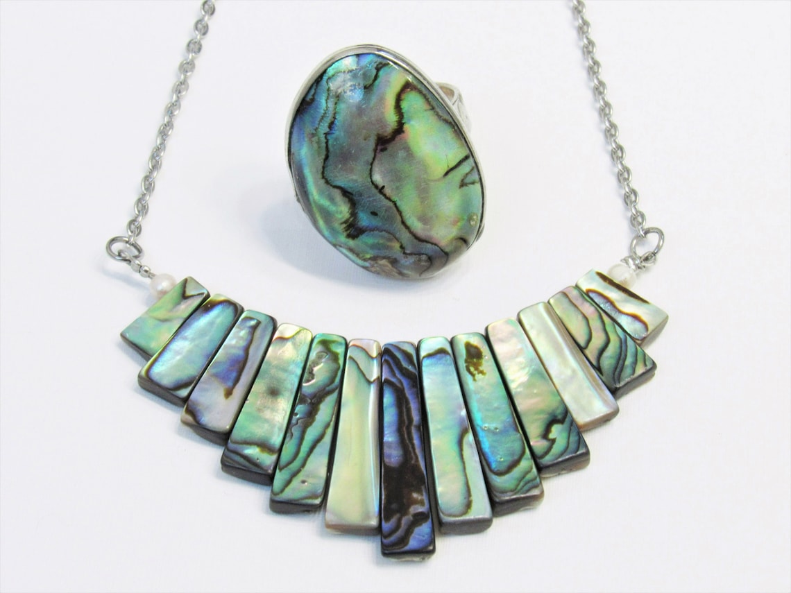 Abalone Shell Jewely Set Natural Abalone Bib Necklace Boho | Etsy