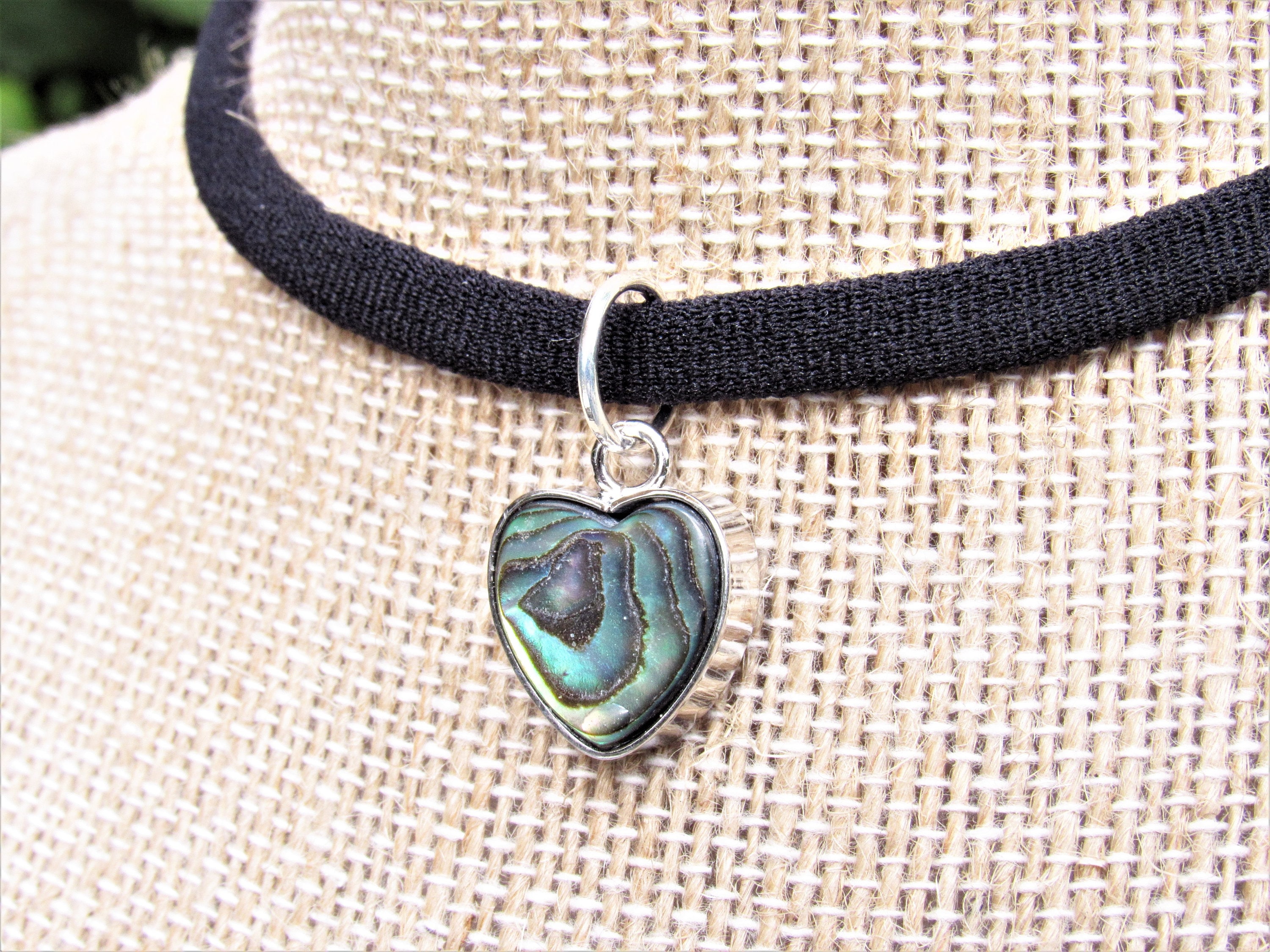ABALONE HEART STRETCH Choker Shell Choker Black Nylon | Etsy