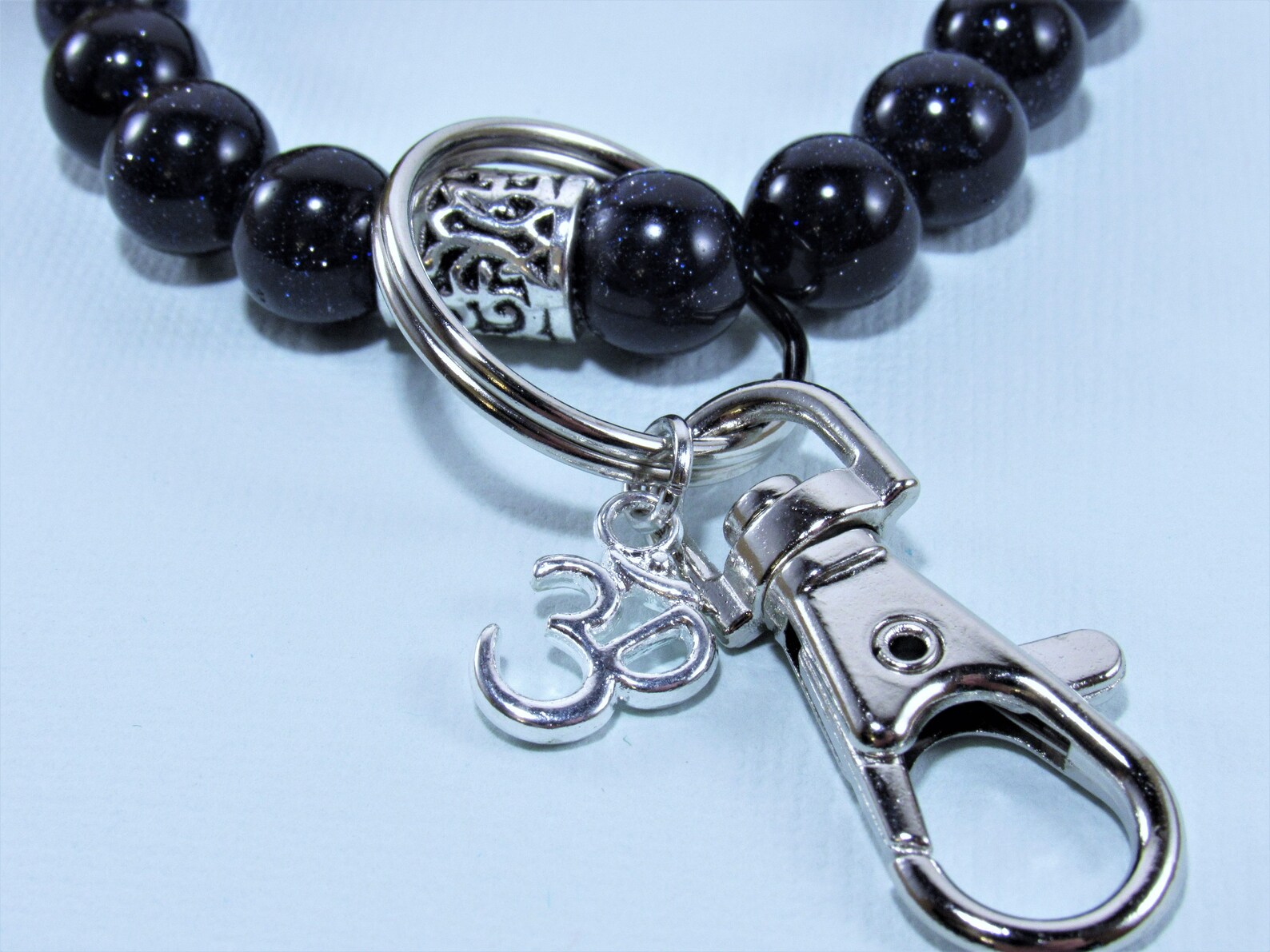 Blue Goldstone (positivity Stone) Mala Keychain Bracelet, Beaded ...