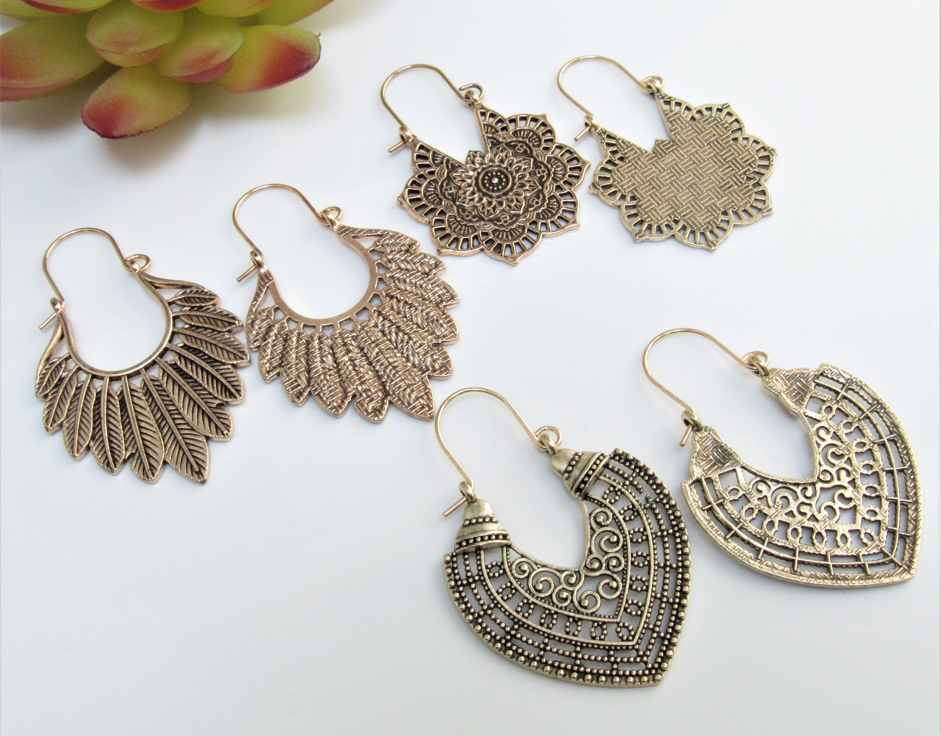 Gold Bohemian Hoop Earrings Gypsy Hoop Earrings Tribal - Etsy UK