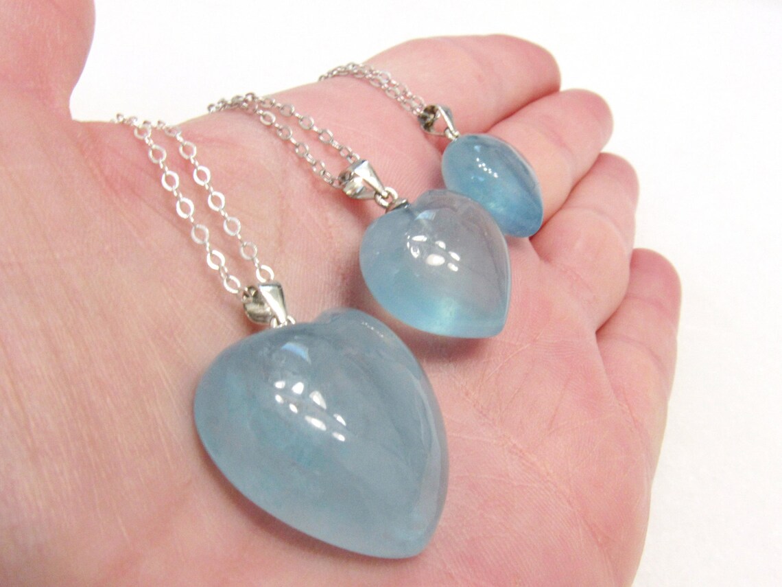 AAA Natural Aquamarine Heart Necklace, Aquamarine Pendant, March ...