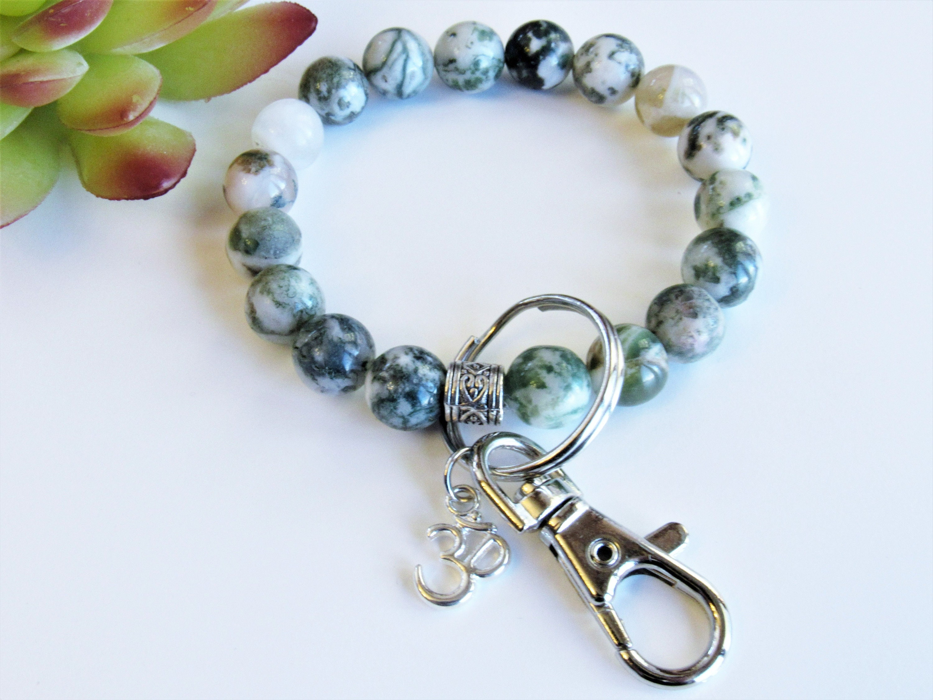 10mm Tree Agate Keychain Bracelet Chunky Beaded Bracelet - Etsy