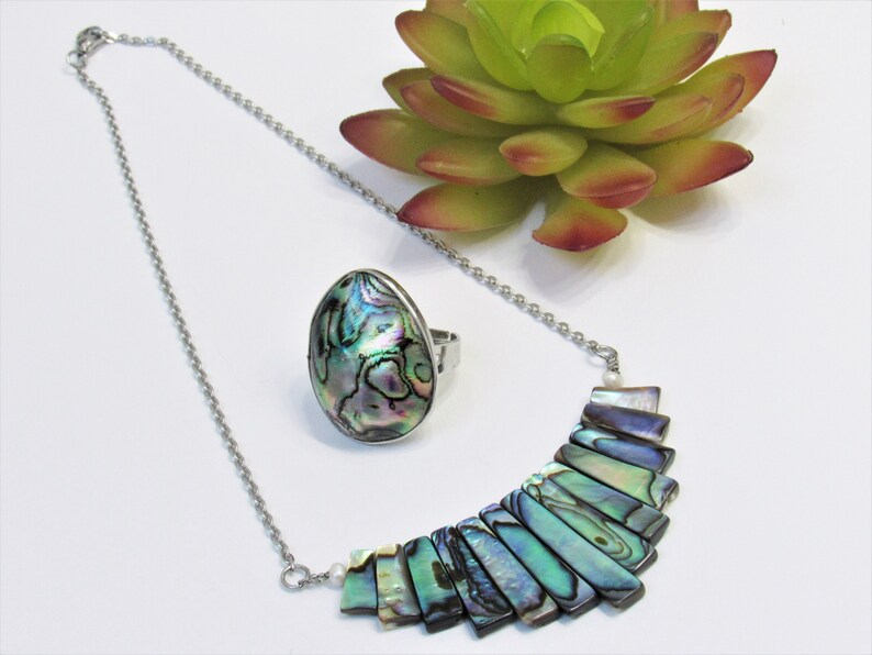 Abalone Shell Jewely Set Natural Abalone Bib Necklace Boho - Etsy