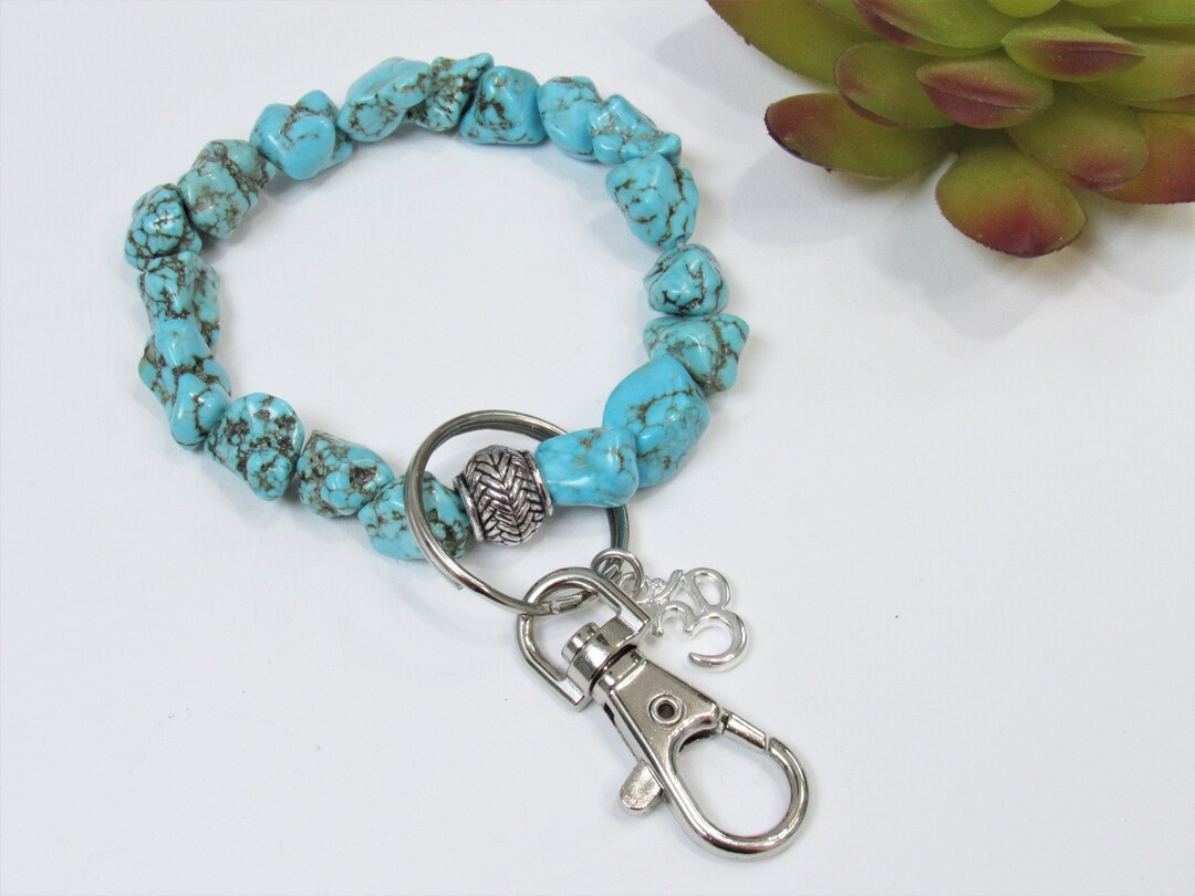 10mm Turquoise Bracelet Keychain, Chunky Nugget Bracelet, Wrist ...