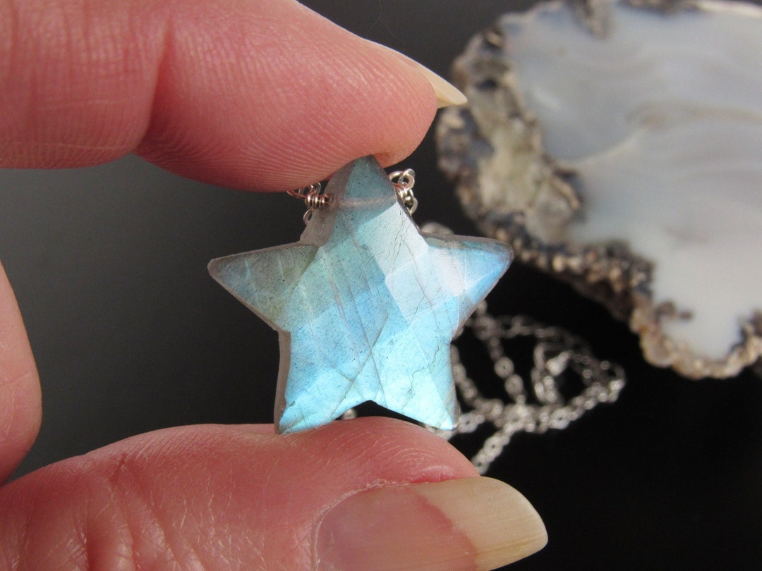 Labradorite Star Necklace, Crystal Star Pendant, Blue Flash Labradorite ...