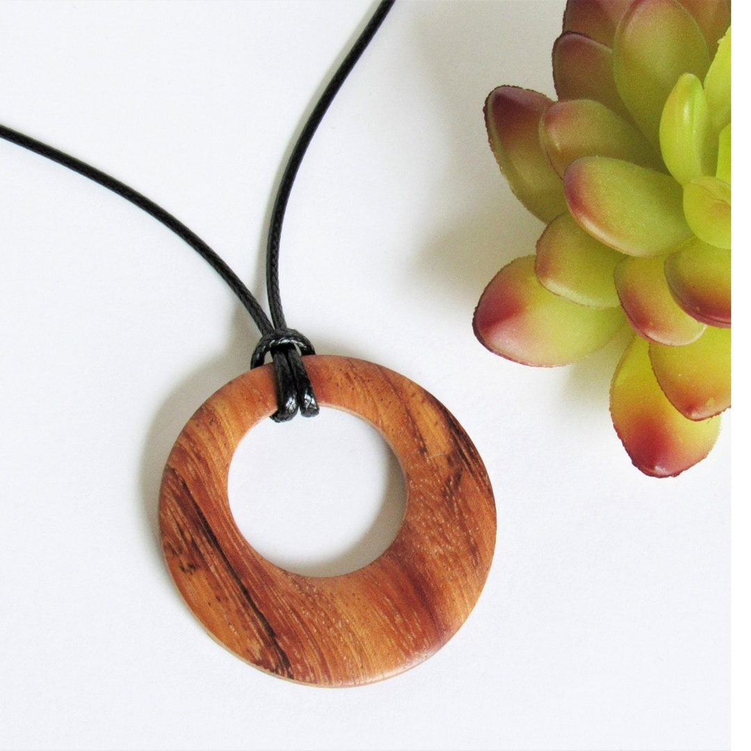 Bayong Wood Pendant Necklace, Modern Wooden Pendant, Wood Donut, Wood ...