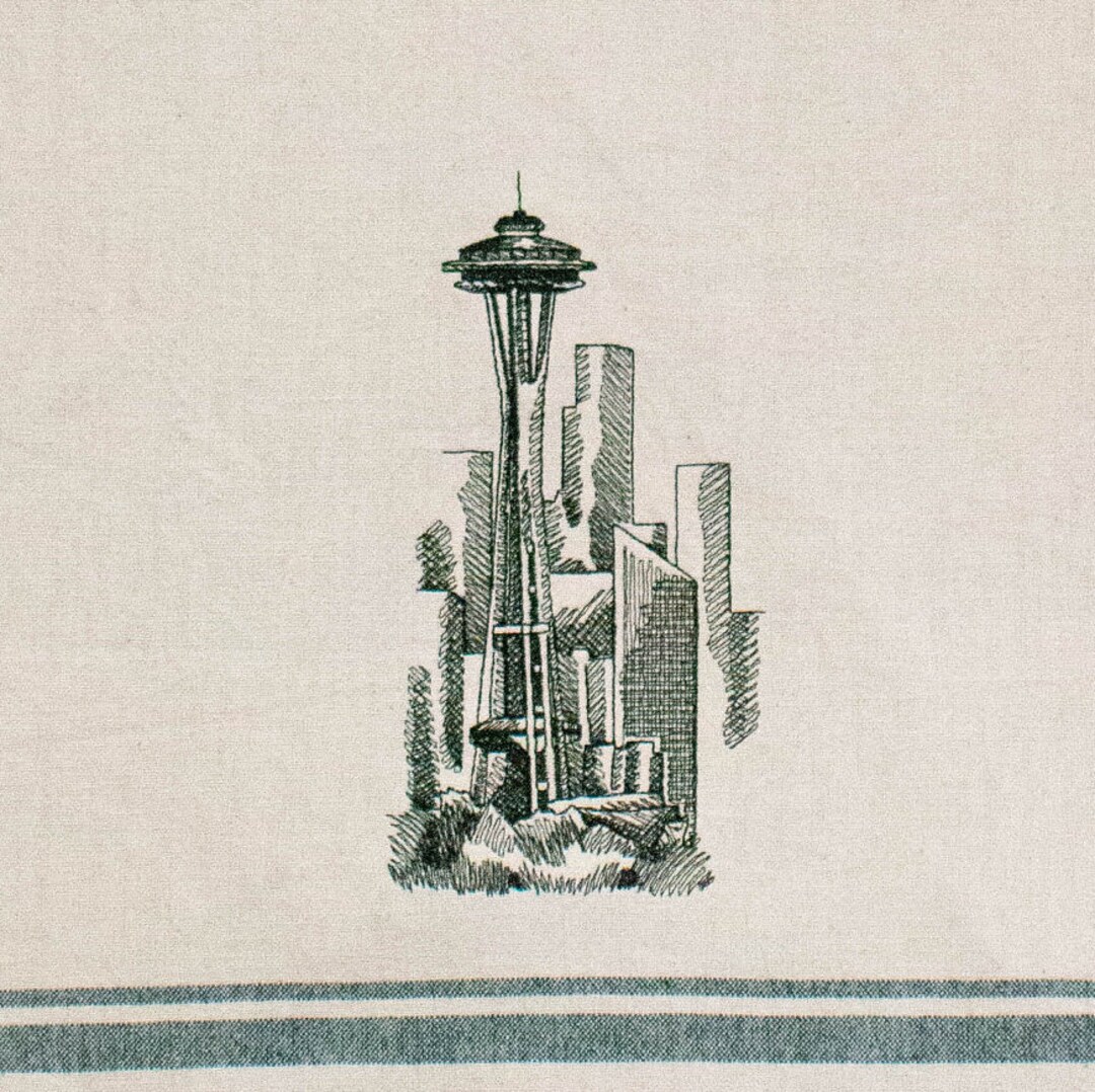 Seattle Skyline, Embroidered Kitchen Towel, Mother's Gift, Bridal Gift ...