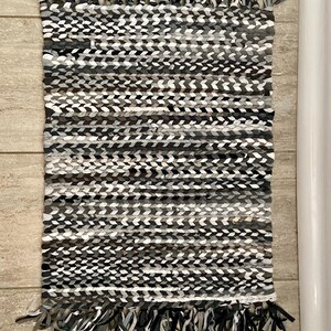 Rug, Recycled Cotton Twined Rug- Rag Rug- Light, Medium, and Dark Grays ...