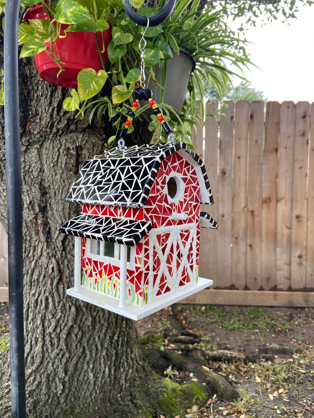Stained Glass Mosaic Birdhouse,barn, Garden, Yard Decor - Etsy