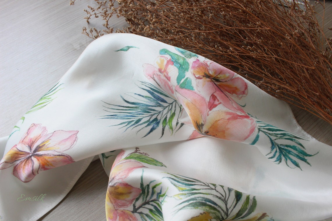 Bespoke Hand Painted Silk Scarf/tropical Pattern/100 Pure - Etsy