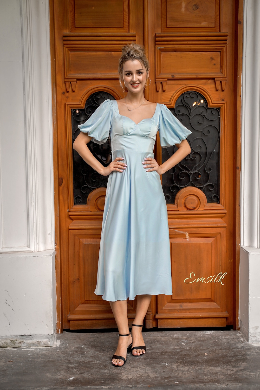 100 Percent Pure Silk Pale Blue Silk Dress: Handmade Charmeuse Gown ...