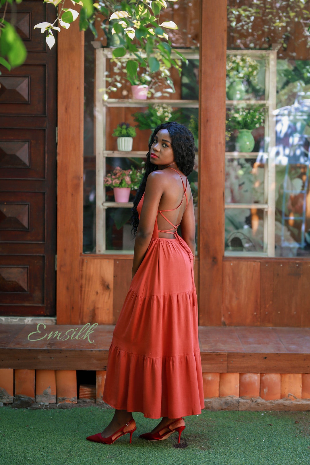 Rust Orange Backless Linen Dress /linen Summer Dress/ Washed and Soft ...