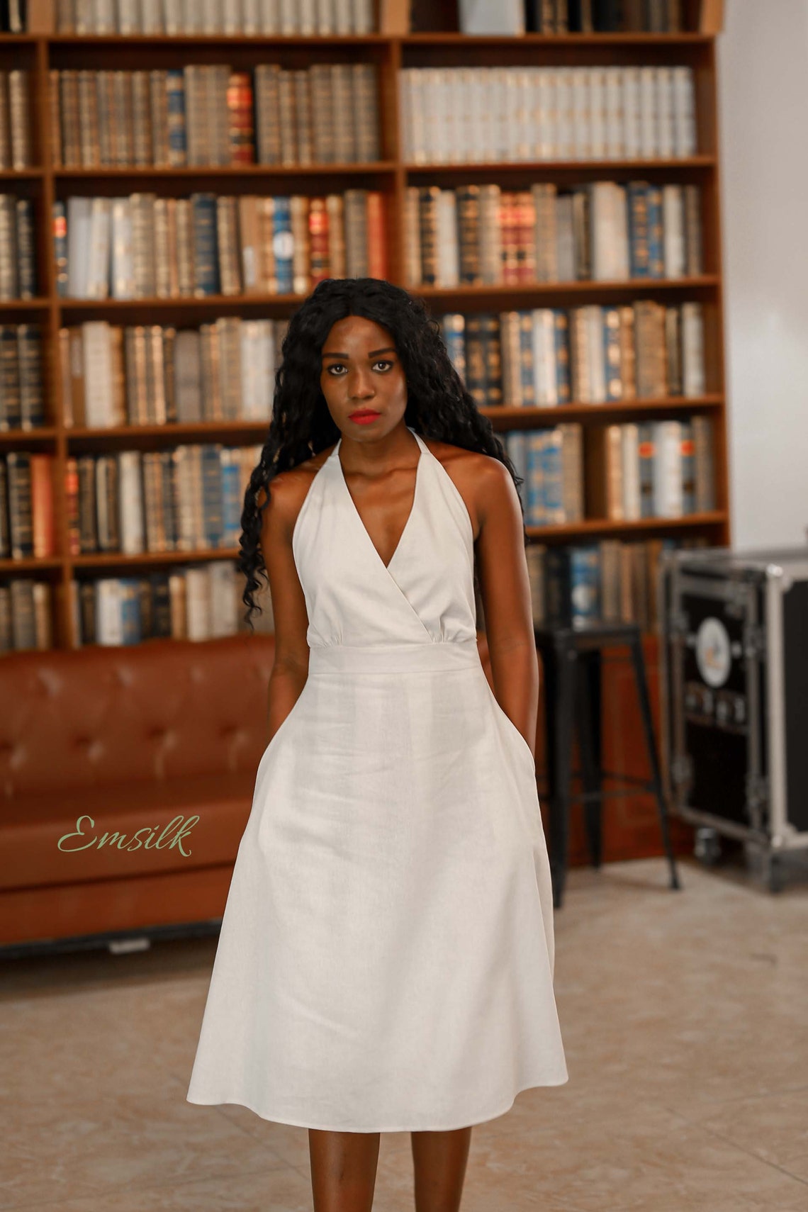 Backless Apron Linen Dress /bridesmaids Linen Dress/summer - Etsy