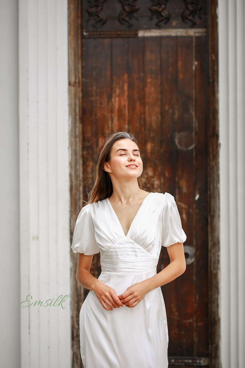 100% Ivory silk dress/gather front with waist | Etsy