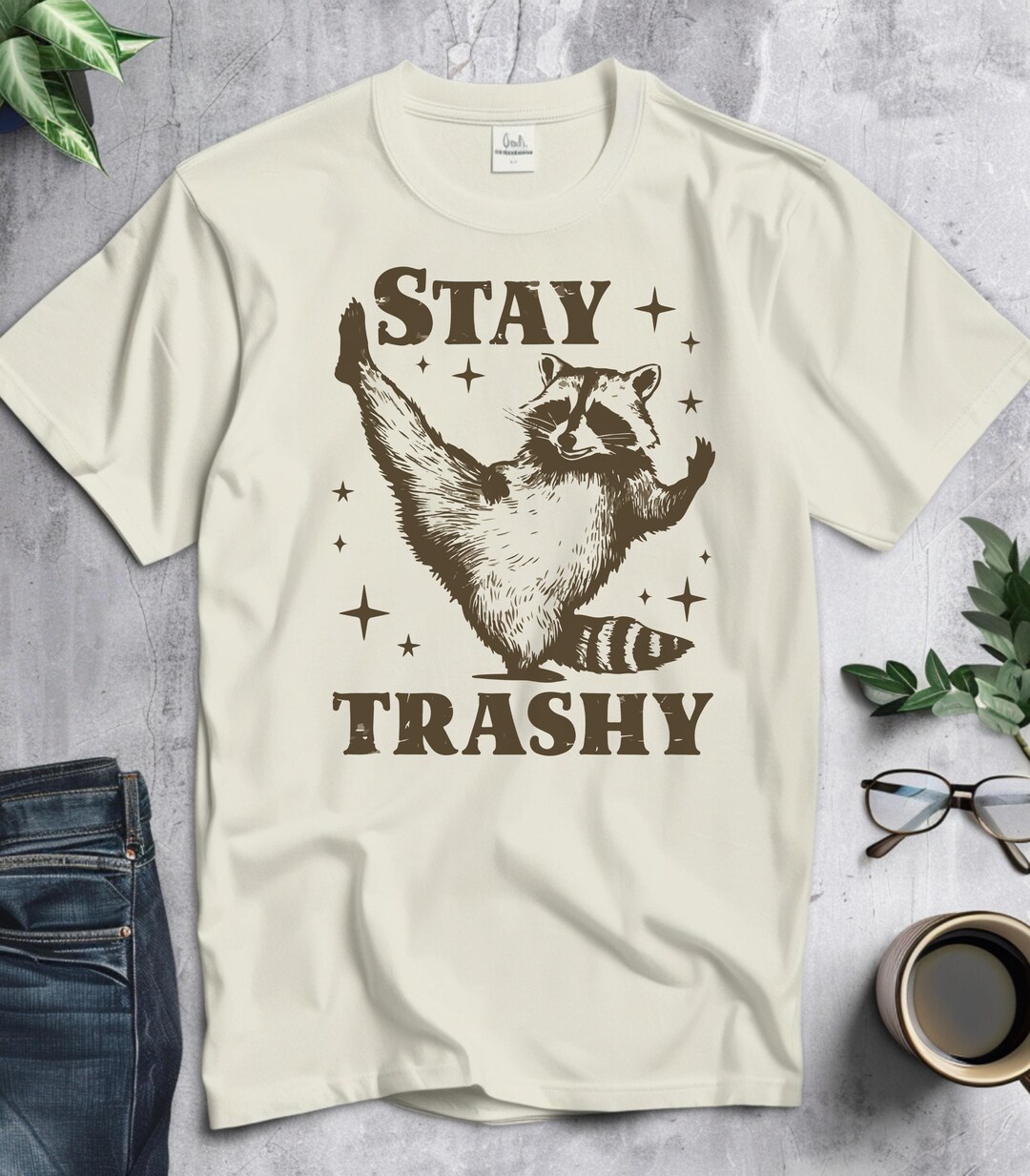 Stay Trashy T-shirt Funny Dancing Raccoon Graphic on Soft Unisex Tee ...