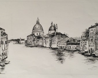 Venice Art Canal Bridge, Venice Ink Drawing High Quality Signed A4 ...