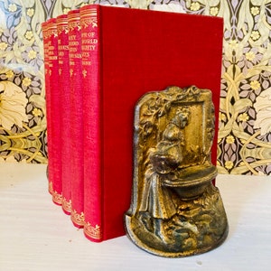 Antique Book Ends HEAVY 1920s Pair of Metal Bookends Decorative Girl Drinking From Lion Fountain ...