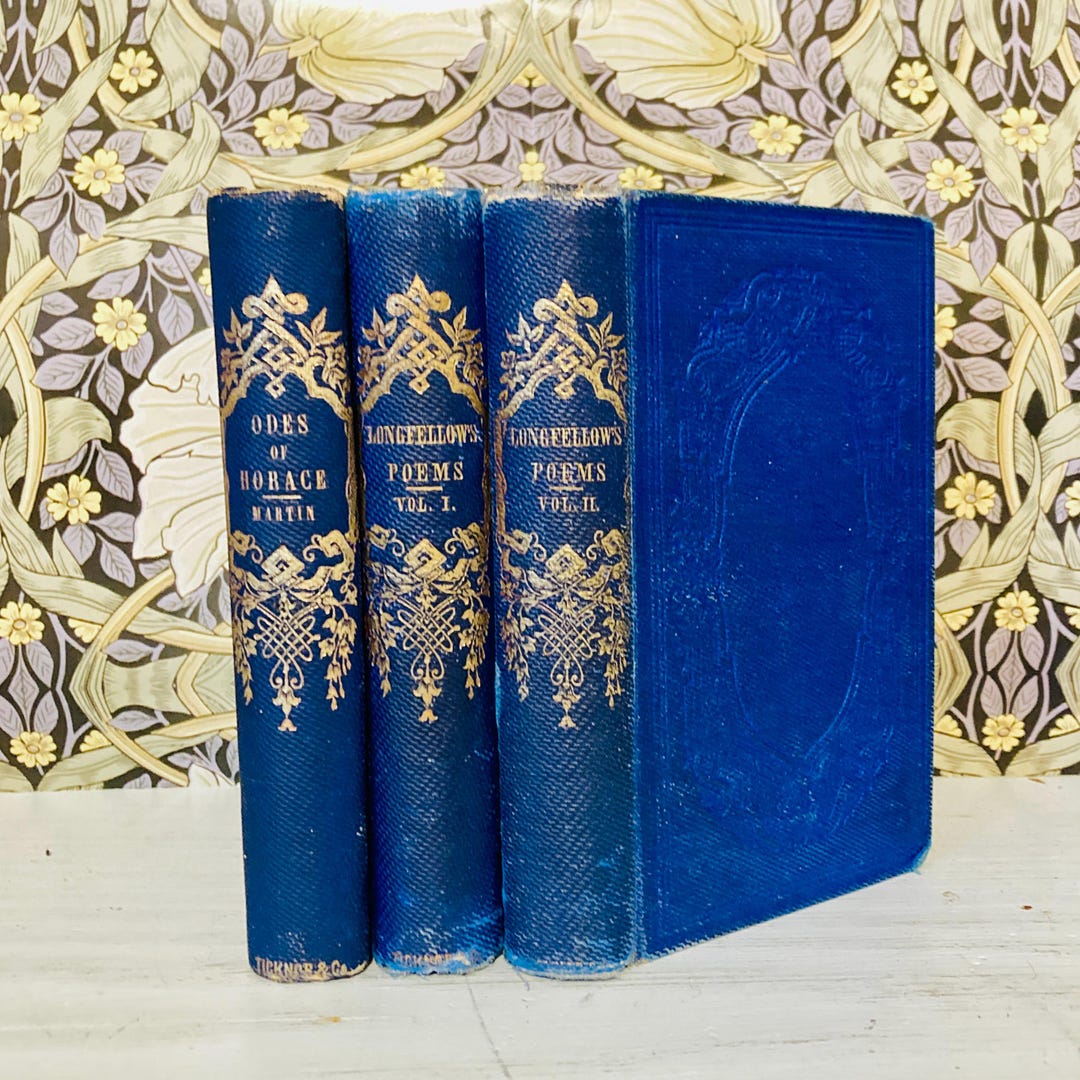1858 Victorian Poetry Books - Set of 3 - Odes of Horace and Henry Wadsworth Longfellow - Blue ...