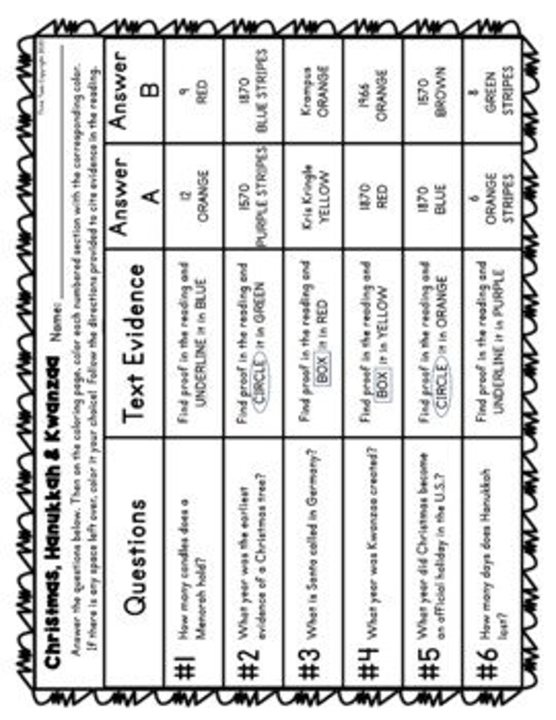 Christmas, Hanukkah & Kwanzaa Color by Number, Reading Passage and Text ...