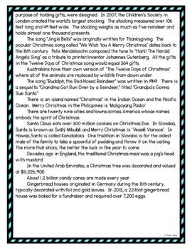 Christmas Fun Facts DIGITAL Reading Passage & Questions - Self Grading ...