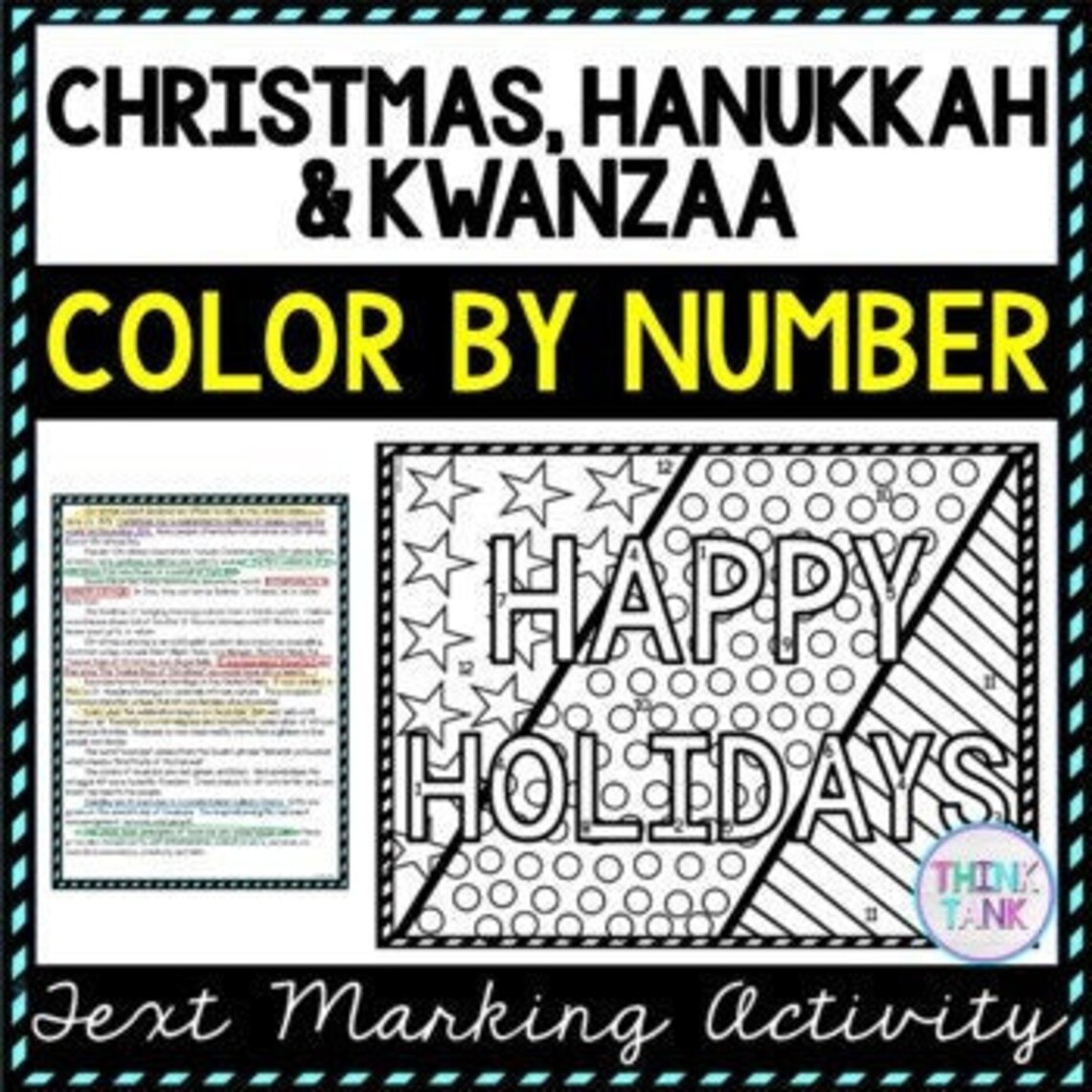 Christmas, Hanukkah & Kwanzaa Color by Number, Reading Passage and Text ...