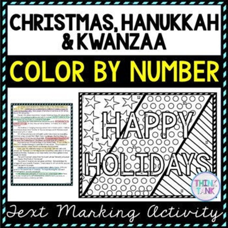 Christmas, Hanukkah & Kwanzaa Color by Number, Reading Passage and Text ...
