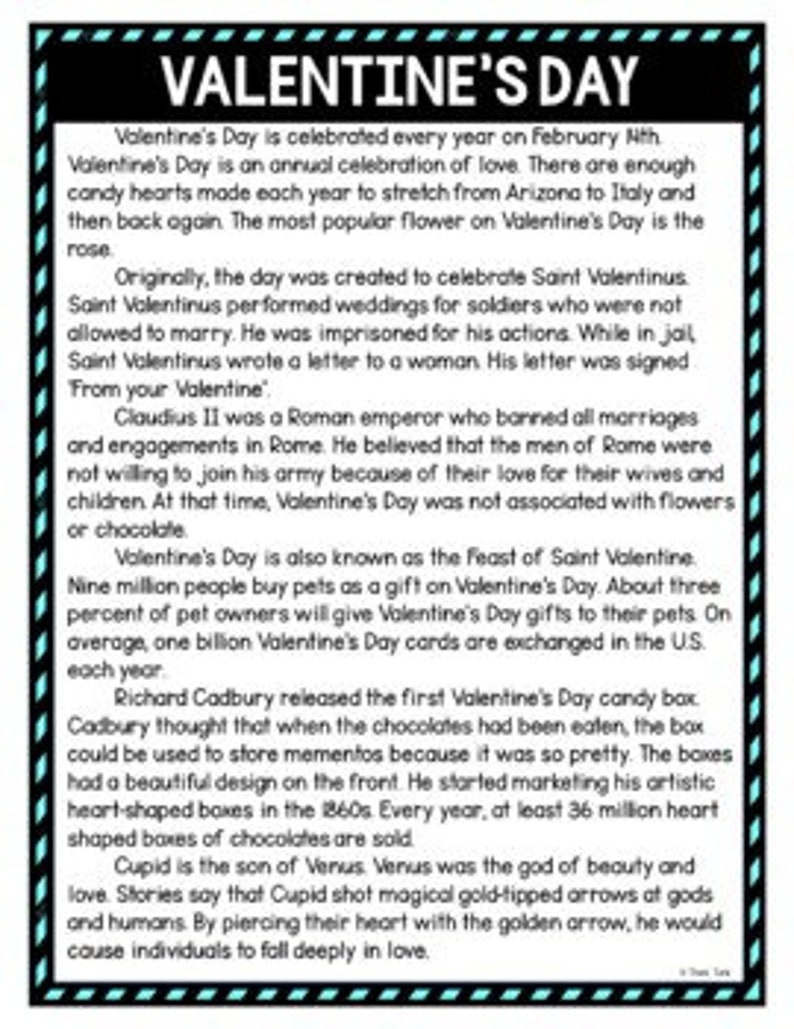 Valentine's Day DIGITAL Reading Passage & Questions - Self Grading ...