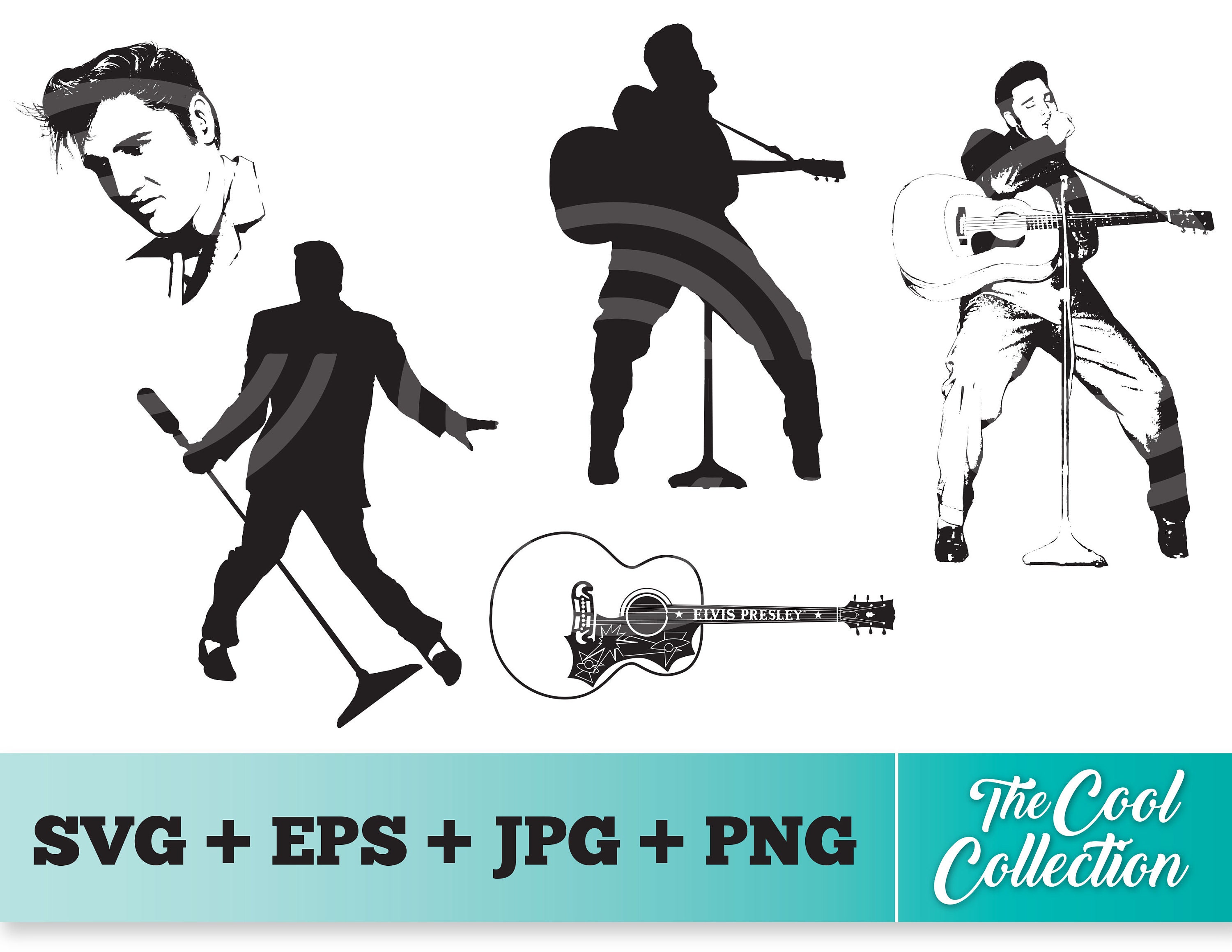 ELVIS INSTANT DOWNLOAD - 5 Unique Digital Designs - Classic Poses ...