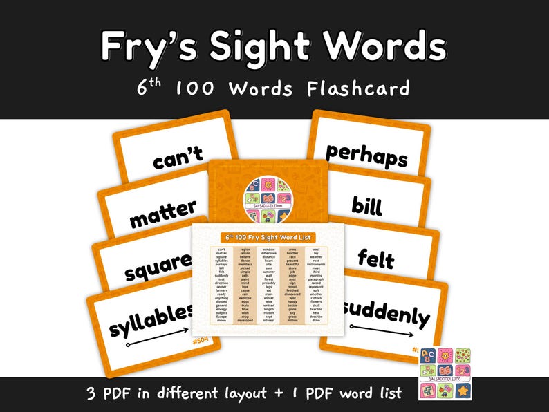 6th Hundred Fry Sight Words Flashcards, Numbered by Frequency, Full ...