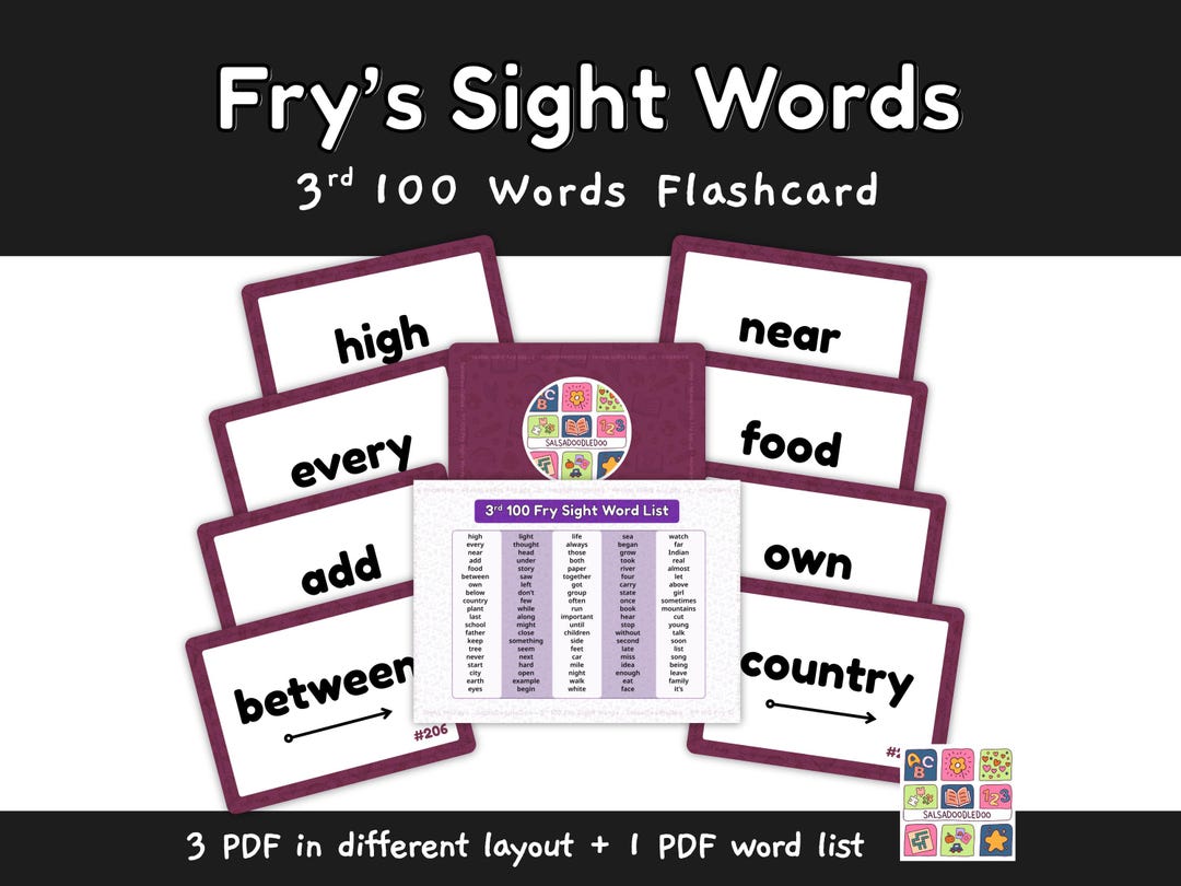 3rd Hundred Fry Sight Words Flashcards | Directional Arrows for Easy ...