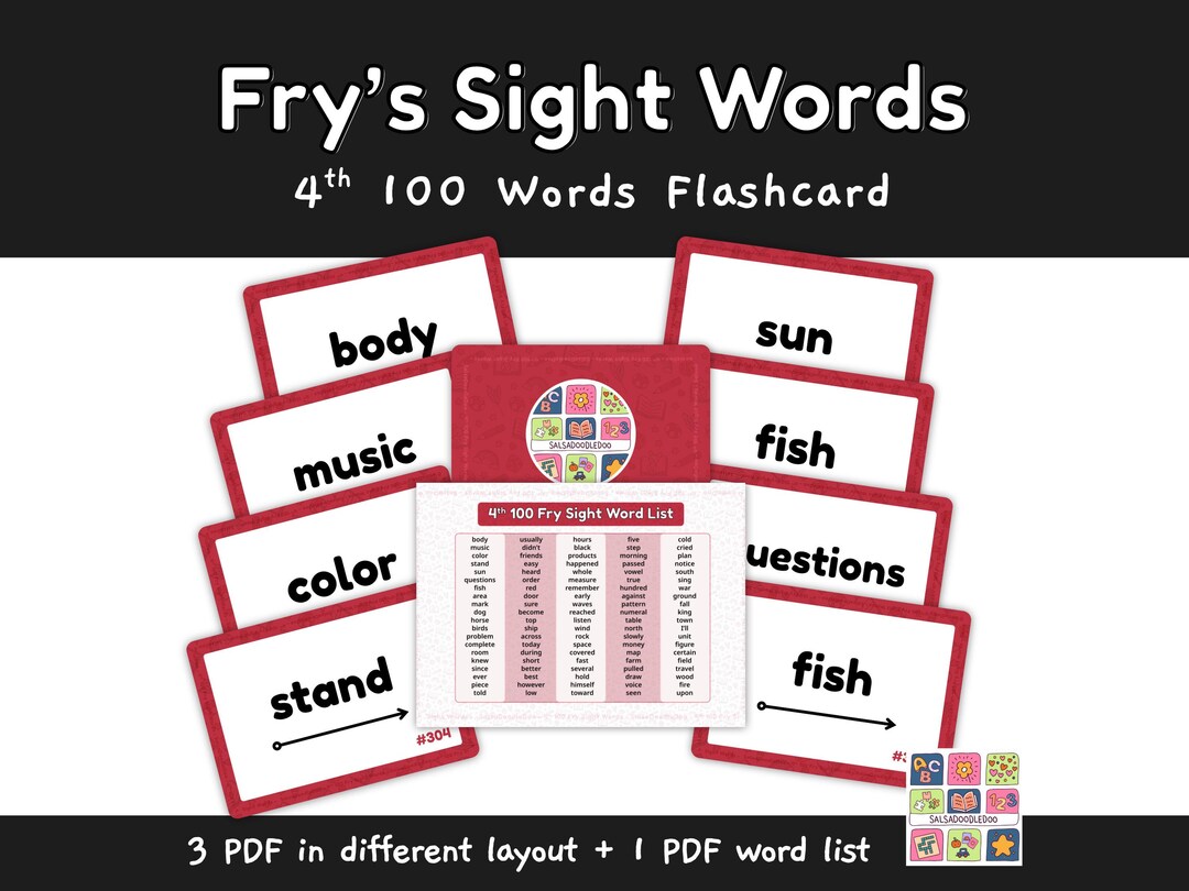 4th Hundred Fry Sight Words Flashcards | Educational Learning Tools for ...