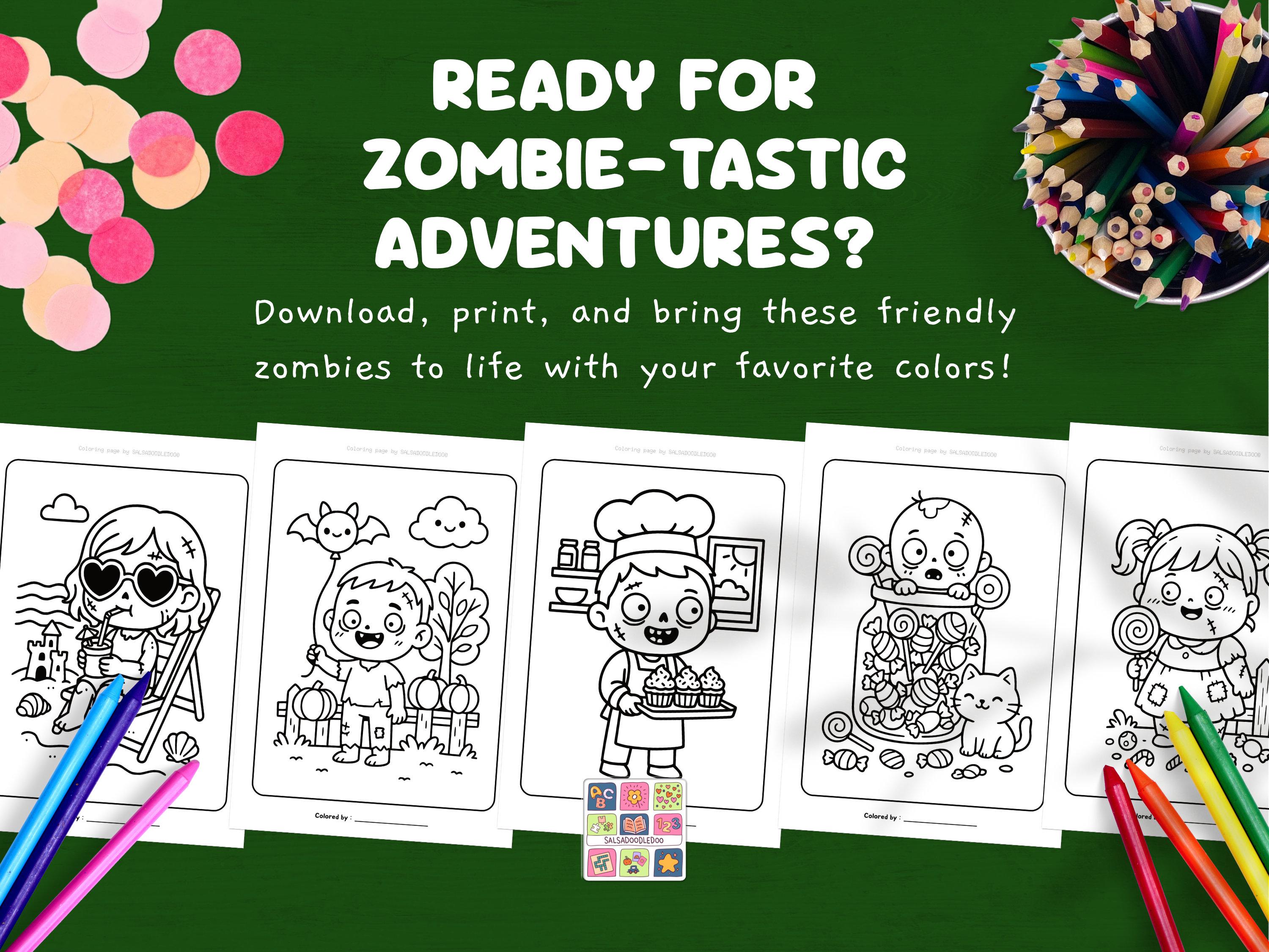 Zombie Coloring Pages for Kids, Spooky Halloween Coloring Book, Fun ...