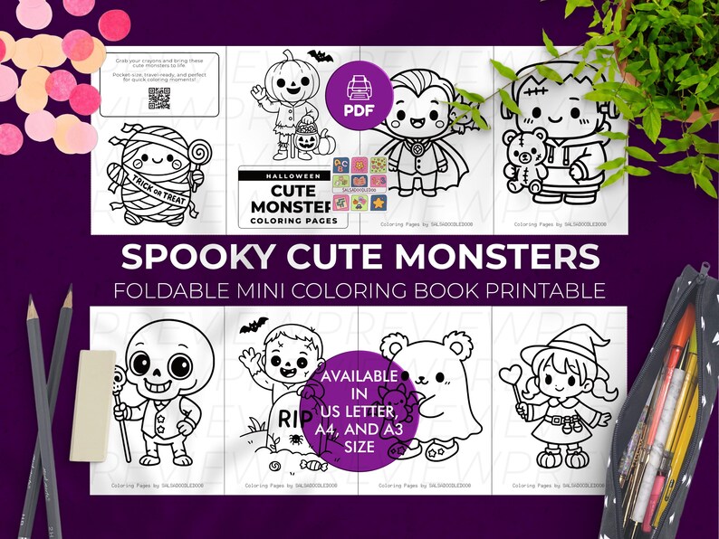 Printable Spooky Cute Monsters Mini Coloring Book for Goodie Bags and ...