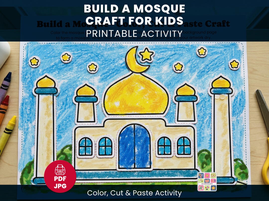 Ramadan Mosque Craft for Kids, Islamic Coloring, Cut and Paste | Eid ...