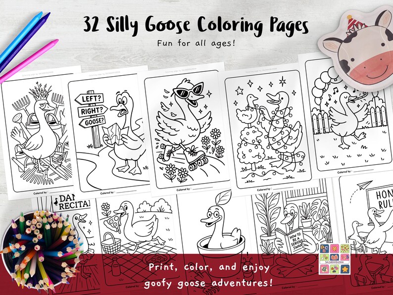32 Silly Goose Coloring Pages, Printable Coloring Book for Kids, Fun ...