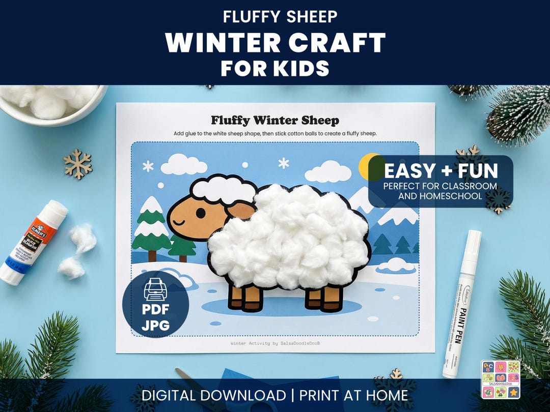 Fluffy Cotton Ball Sheep Kids Craft | Easy Winter Art Activity Template ...