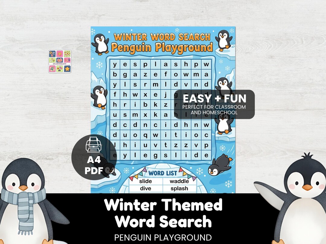 Penguin Theme Word Search Printable PDF, Winter Activity for Kids ...
