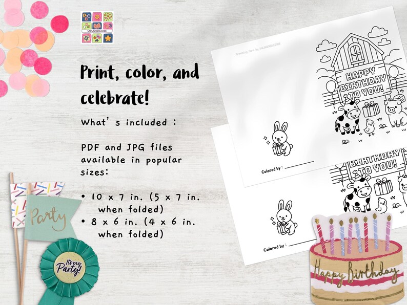 Printable Barnyard Birthday Coloring Card, Foldable Farm Animal ...
