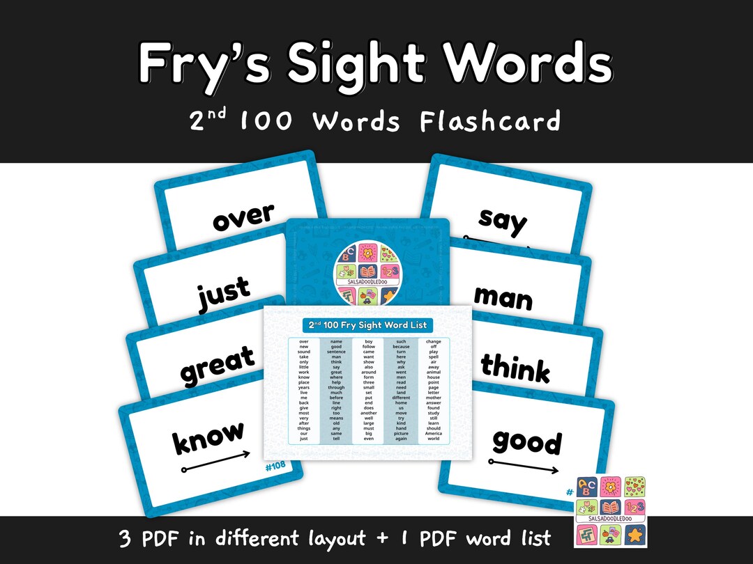 2nd Hundred Fry Sight Words Flashcards | Directional Arrows for Reading ...