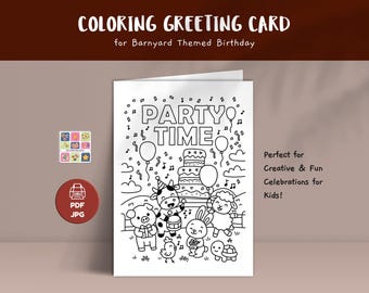 Barnyard Birthday Card Printable: Kids Coloring Activity (PDF & JPG) - Etsy